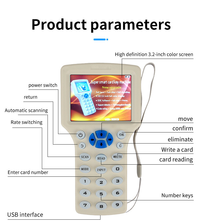300cd English Version ID Card Copyer Access Control IC Elevator Card Encrypted Decrypted RFID ...