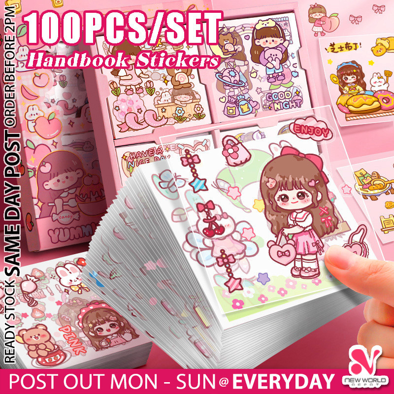 𝗡𝗢 𝗥𝗘𝗣𝗘𝗔𝗧𝗜𝗡𝗚 》100 Sheets Cute Sticker Gift Box DIY Stationery Diary ...