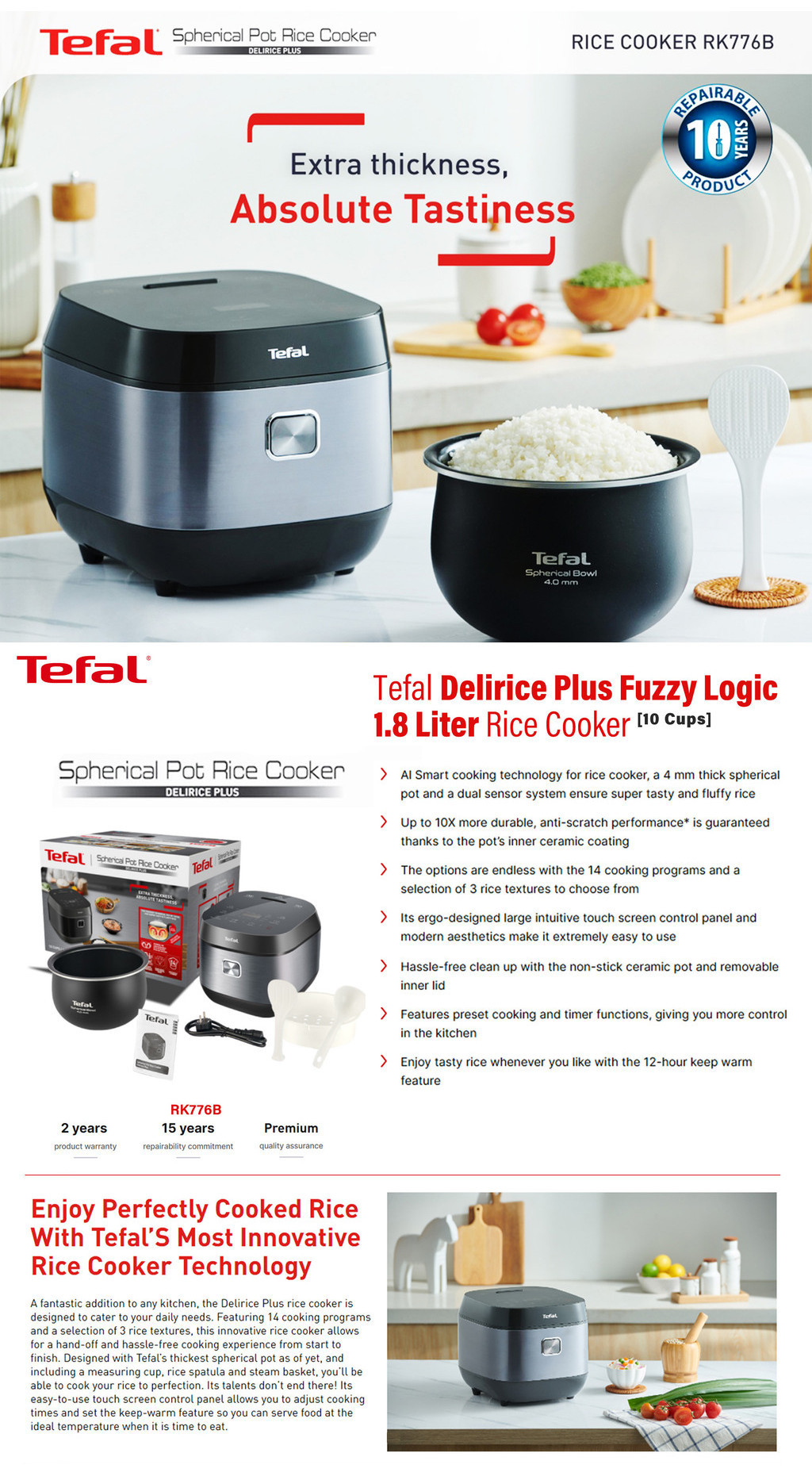 Tefal Delirice Plus Fuzzy Logic 1.8 Liter Rice Cooker RK776B | Shopee ...