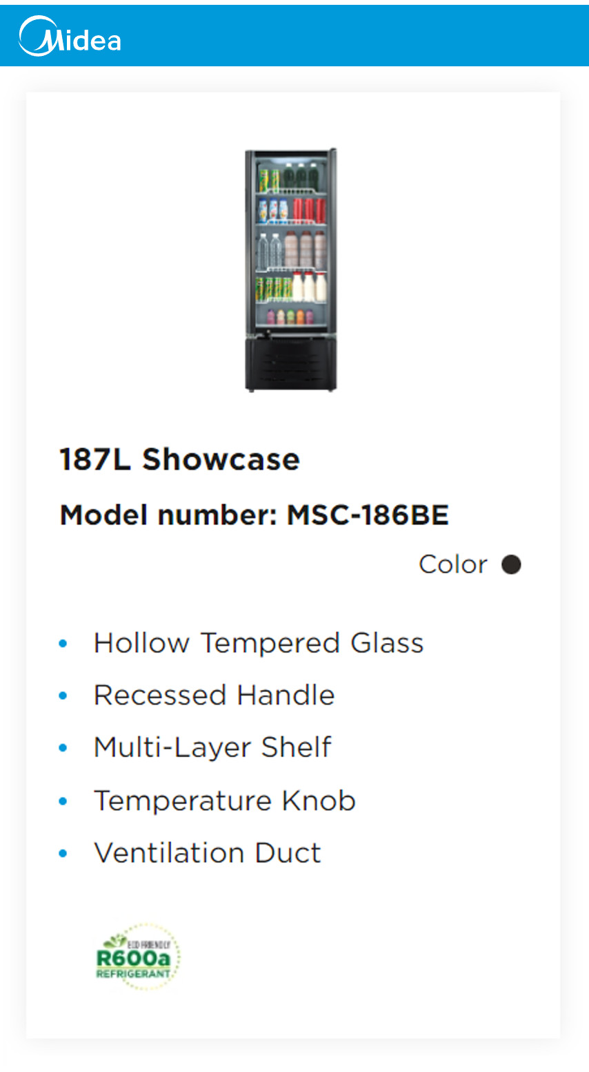 {Fast Shipping} Midea Showcase Chiller (187L) Multi-Layer Shelf Single ...