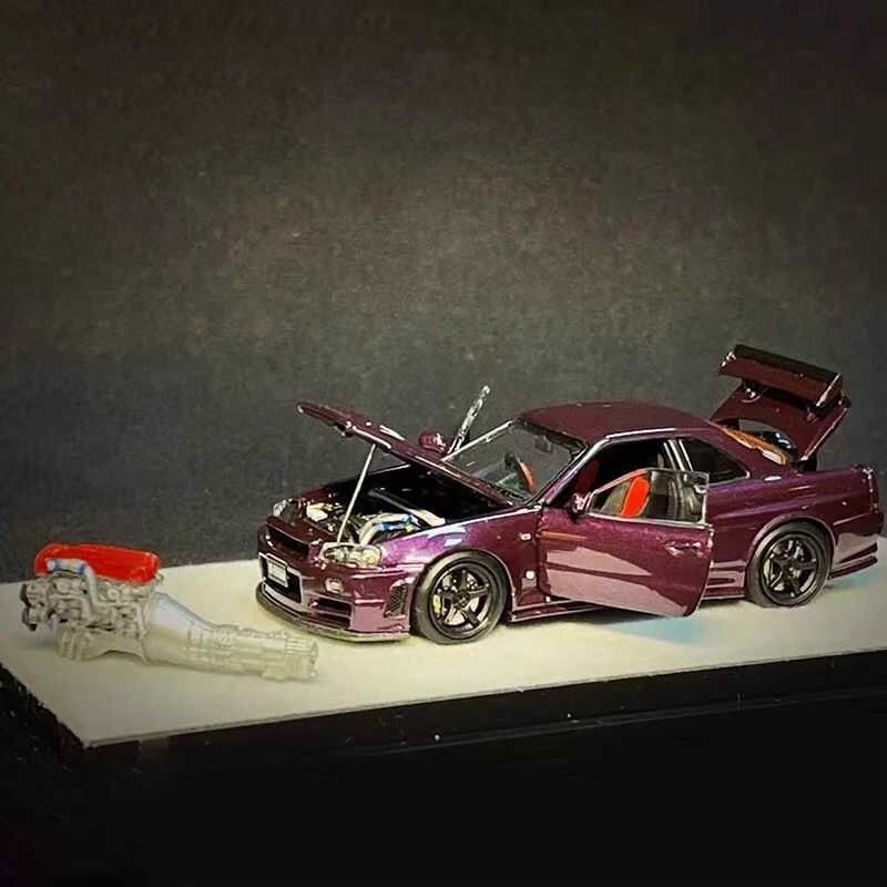 PGM 1:64 Skyline GTR R34 Z-Tune engine simulation full alloy car model ...