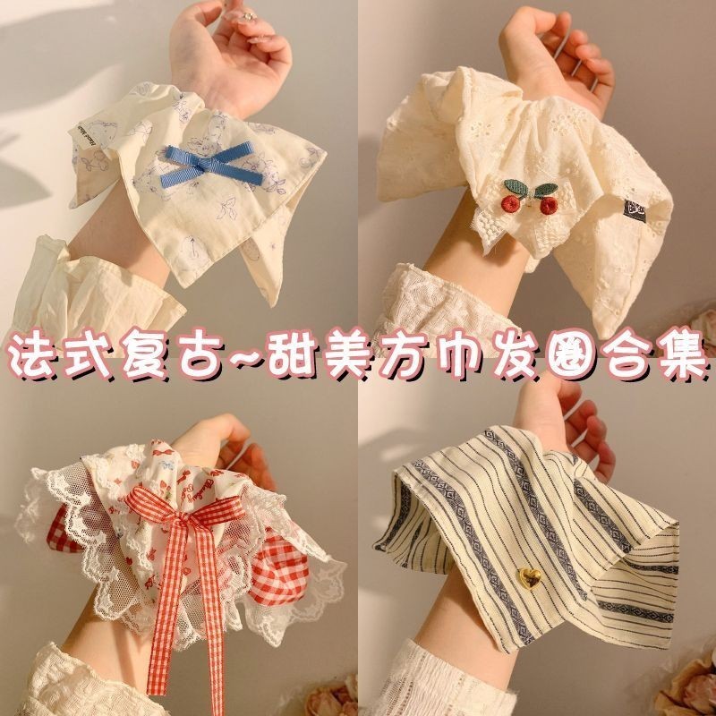 French Literary Retro Sweet Square Scarf Large Intestine Hair Circle ...