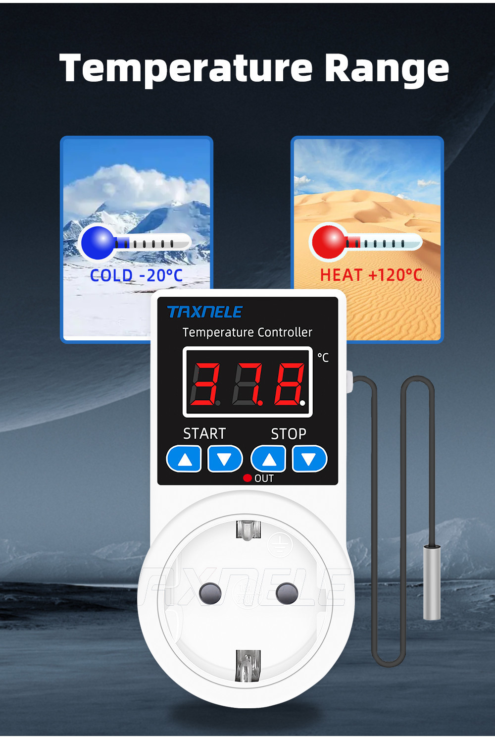 Socket Type Digital Temperature Controller Socket Outlet 110V 220V Thermostat NTC Sensor Probe ...