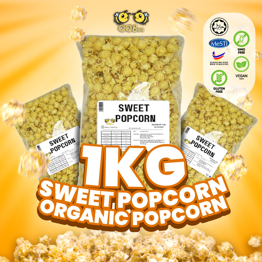 QQBEE TURKEY Popcorn Gula 1000g Fully Coated Mushroom Sweet Popcorn ...