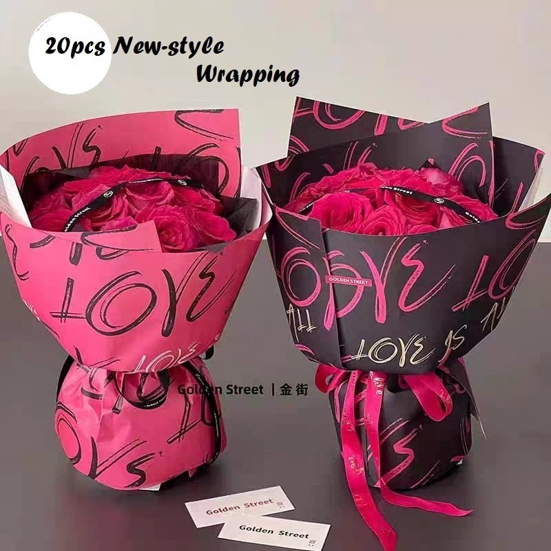 20pcs Love Wrapping Paper Waterproof Bouquet Gift Flower Wrapper ...