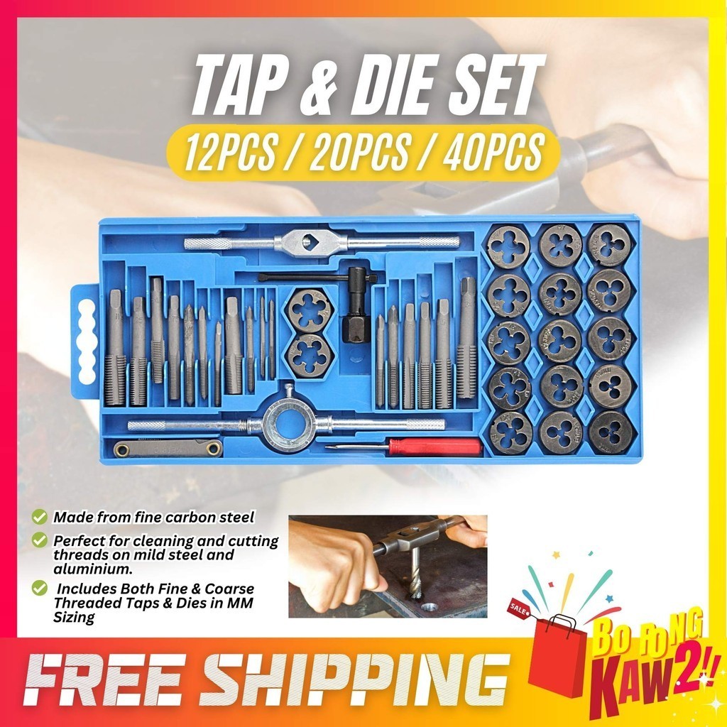 12PCS / 20PCS / 40PCS Thread Hand Tap Wrench And Die Pro Set M3-M12 Metal Nut Bolt Alloy Hand ...