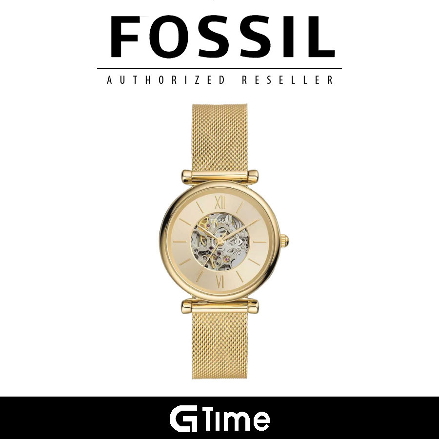 [Official Warranty] Fossil ME3250 Women's Carlie Automatic Gold-Tone ...