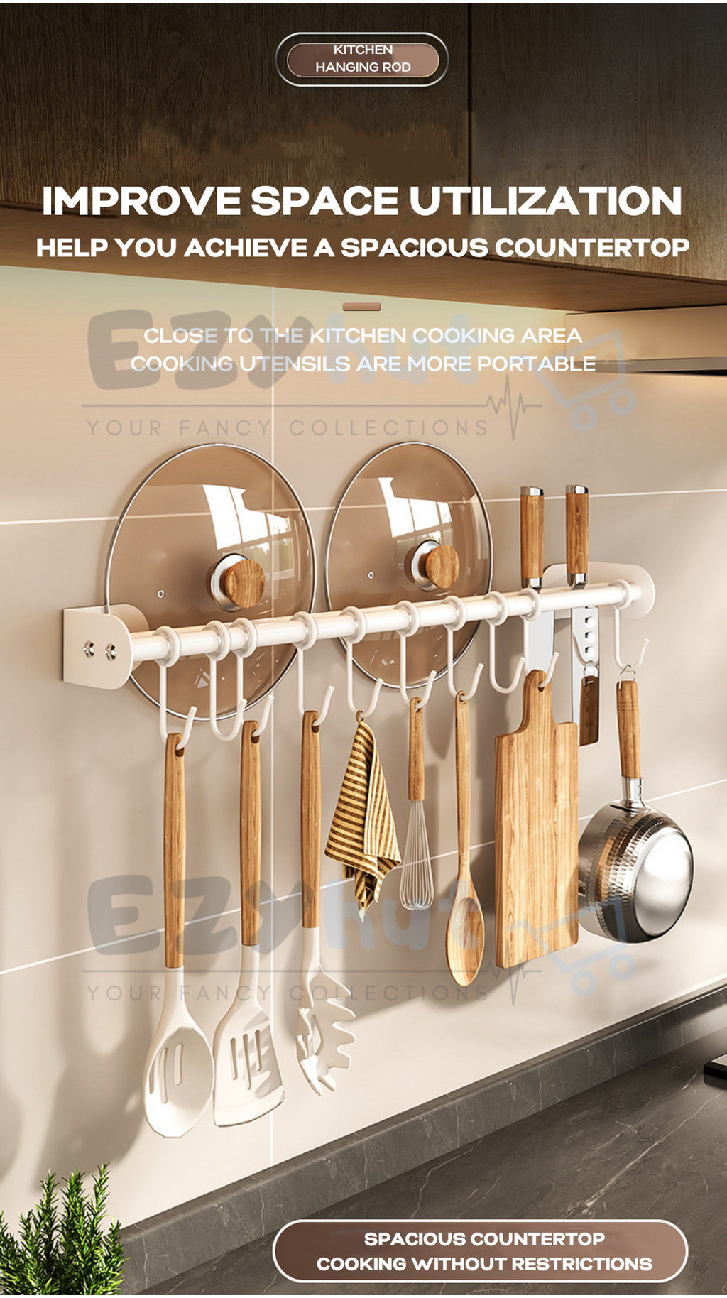 Wall Mount Nail Free Kitchen Hanging Rod Double Rod Knife Holder ...