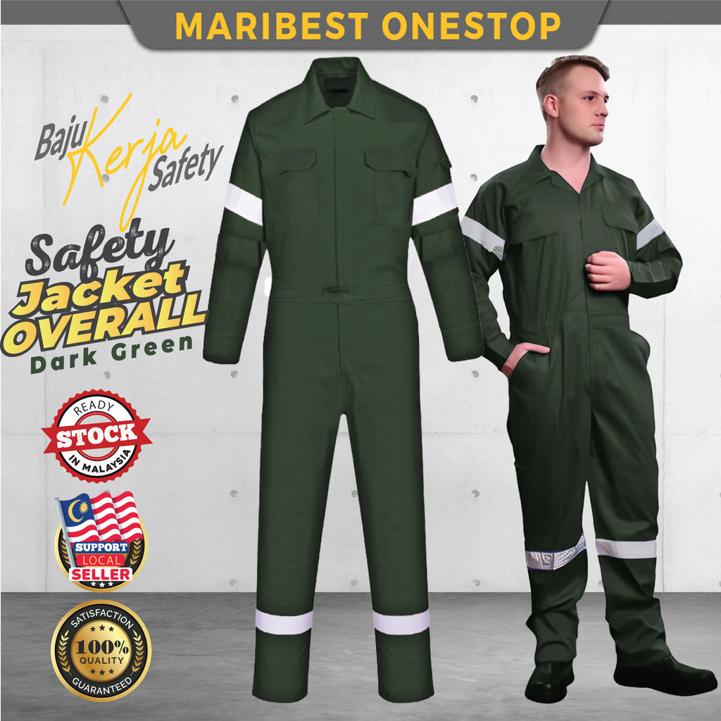 Dark Green Safety Jacket Overall Reflective Uniform Cotton Coverall ...