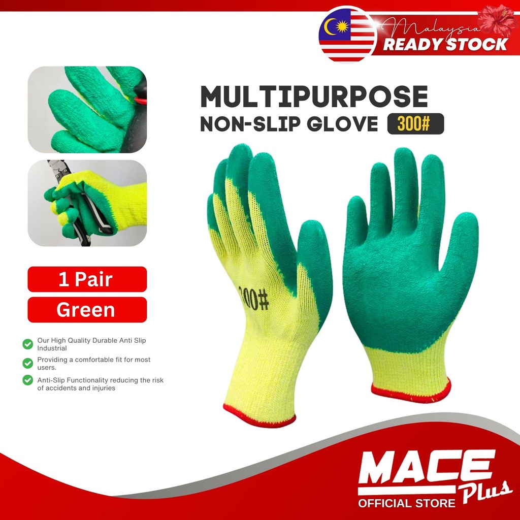 300# Multipurpose Non-Slip Glove ( Green ) Safety Glove Sarung Tangan ...
