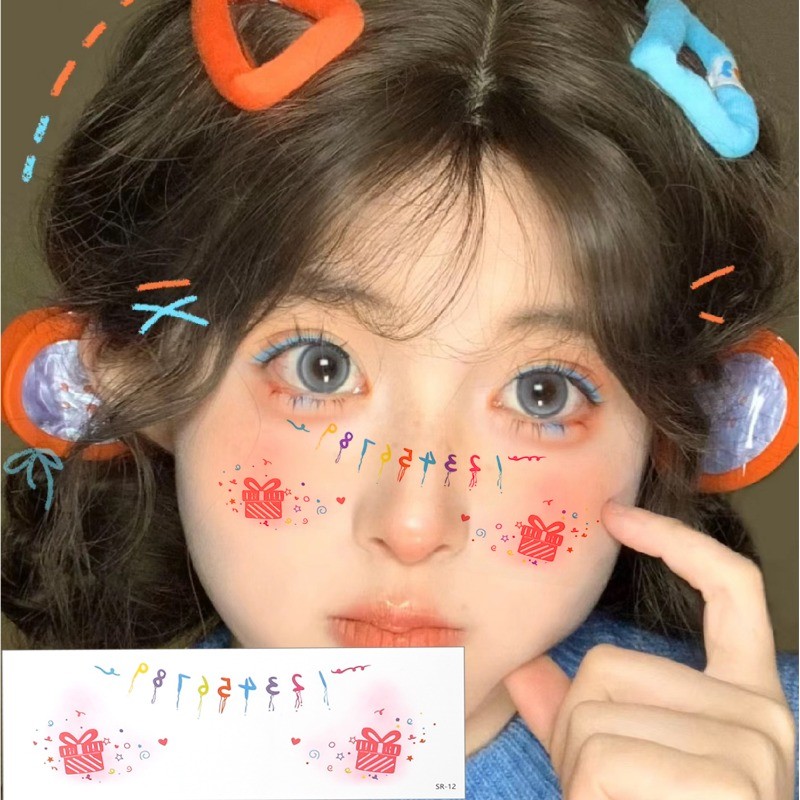 Cartoon Happy Birthday Temporary Face Tattoo Sticker Waterproof Facial ...