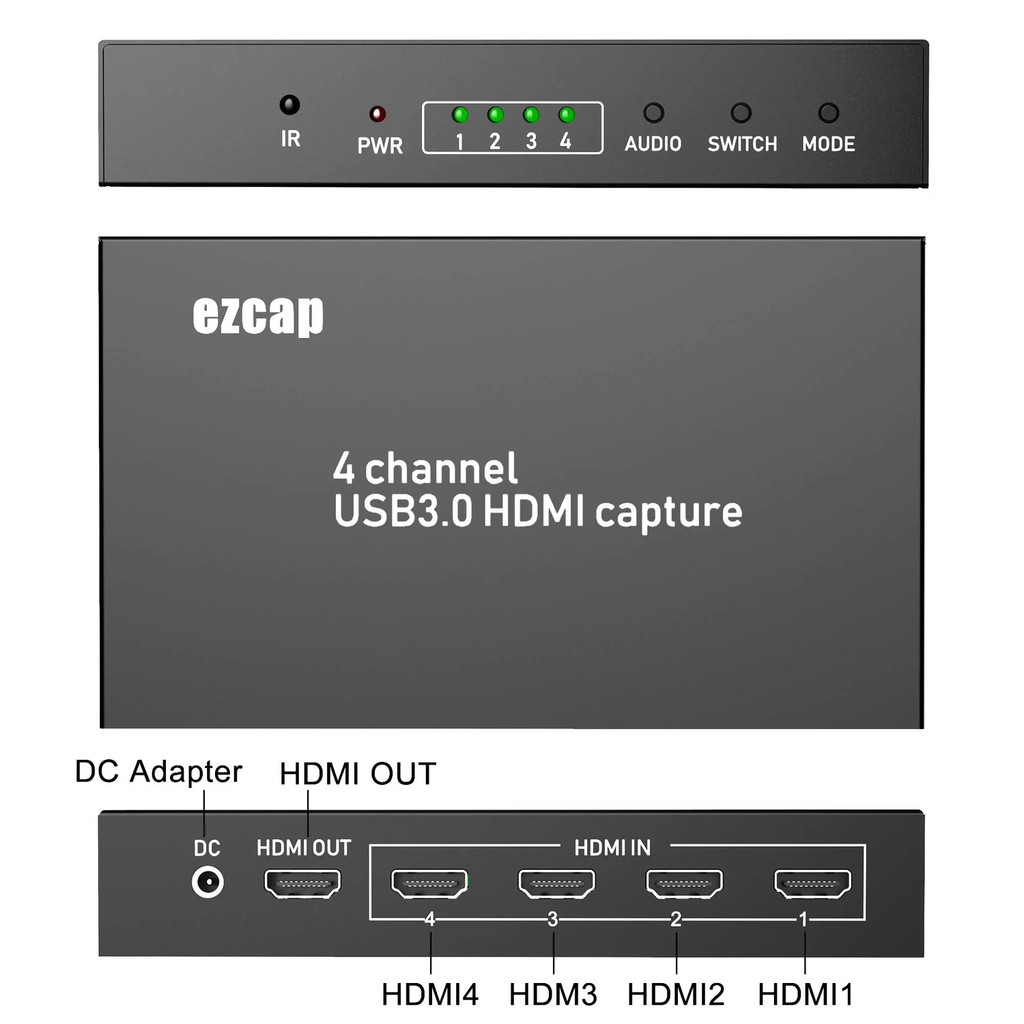 Ezcap264 4x1 HDMI Multi-Viewer 4 Channel Switch HD 1080P 60fps USB 3.0 ...
