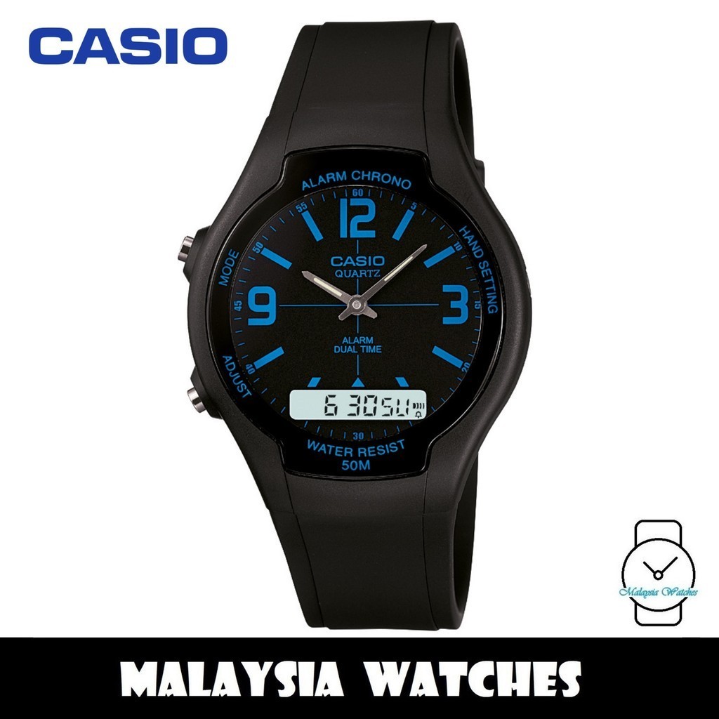 (100% Original) Casio AW-90H-2B Men's Quartz Digital Analog Black-Tone ...