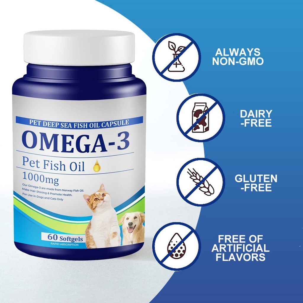 Pet Supplement Omega 3 Fish Oil Capsule 1000mg for Cats & Dogs (60 ...