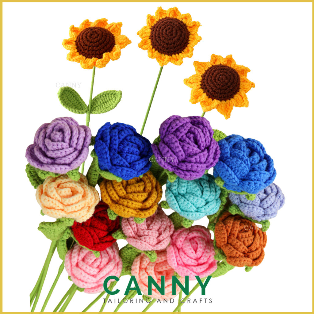 CROCHET KNIT SUNFLOWER / ROSE / HANDMADE FLOWER / BUNGA BENANG KAIT ...