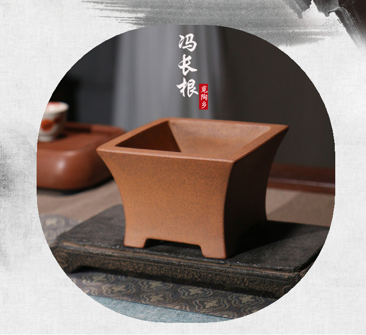 Yixing Purple Clay Flowerpot Drop Slope Caviar Firewood Burning Square ...