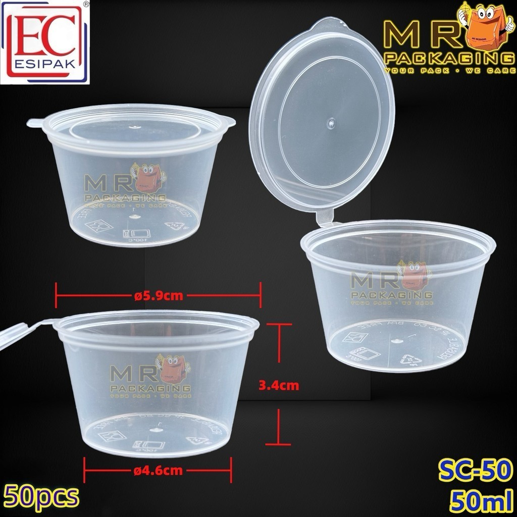 2oz 50ml Round Disposable Plastic Food Container Hinged Lid ( 50pcs± ...