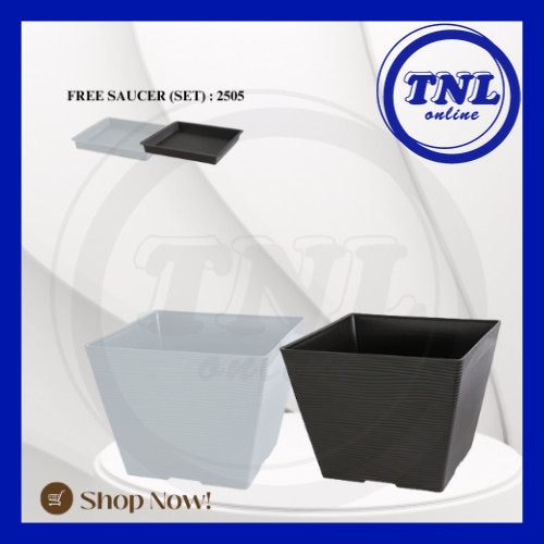 FELTON 2491 SQUARE PLASTIC FLOWER POT WITH 2505 SQUARE PLASTIC SAUCER ...
