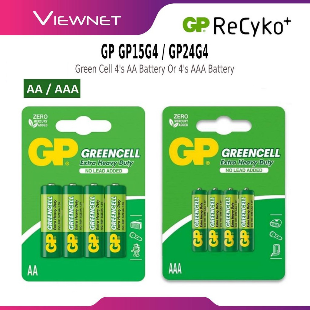 GP RECYKO AA / AAA GREEN CELL EXTRA HEAVY DUTY BATTERY 4'S AA (GP15G4/2 ...