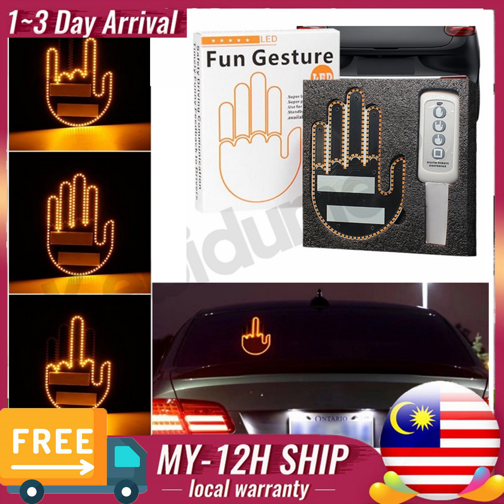 (Local Seller) Kebidumei Universal Fun Car Middle Finger LED Light For ...