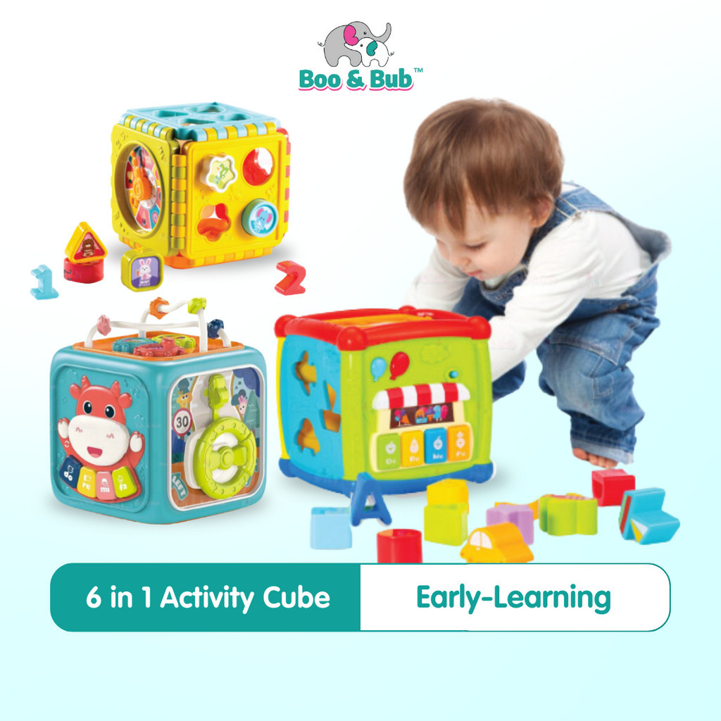 🐘Boo&Bub🐘 Baby Activity Cube | 6 Sided Musical Shape Sorting Matching ...