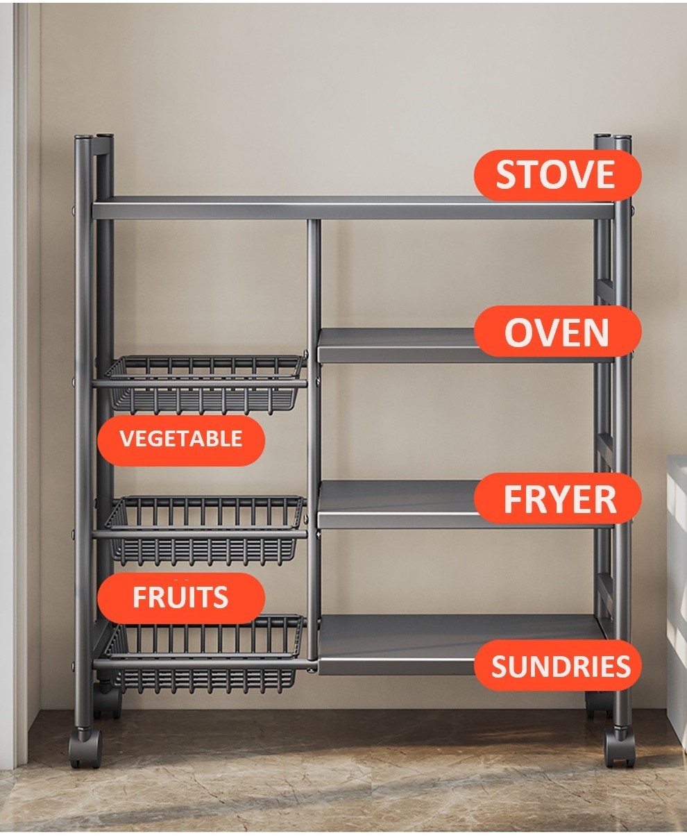 iDECO™ Kitchen Cabinet Rack Storage Shelves Kitchen Cart with Storage ...