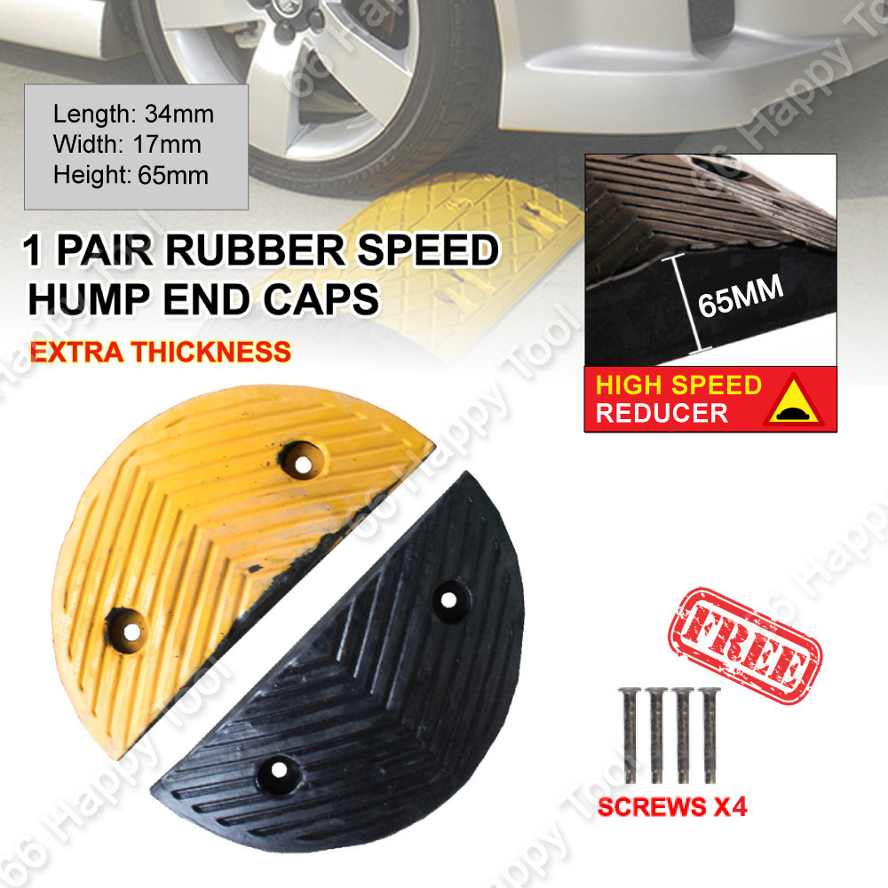 2Pcs (1 Pair) Rubber Speed Bump End Cap Ready Stock Black & Yellow For ...