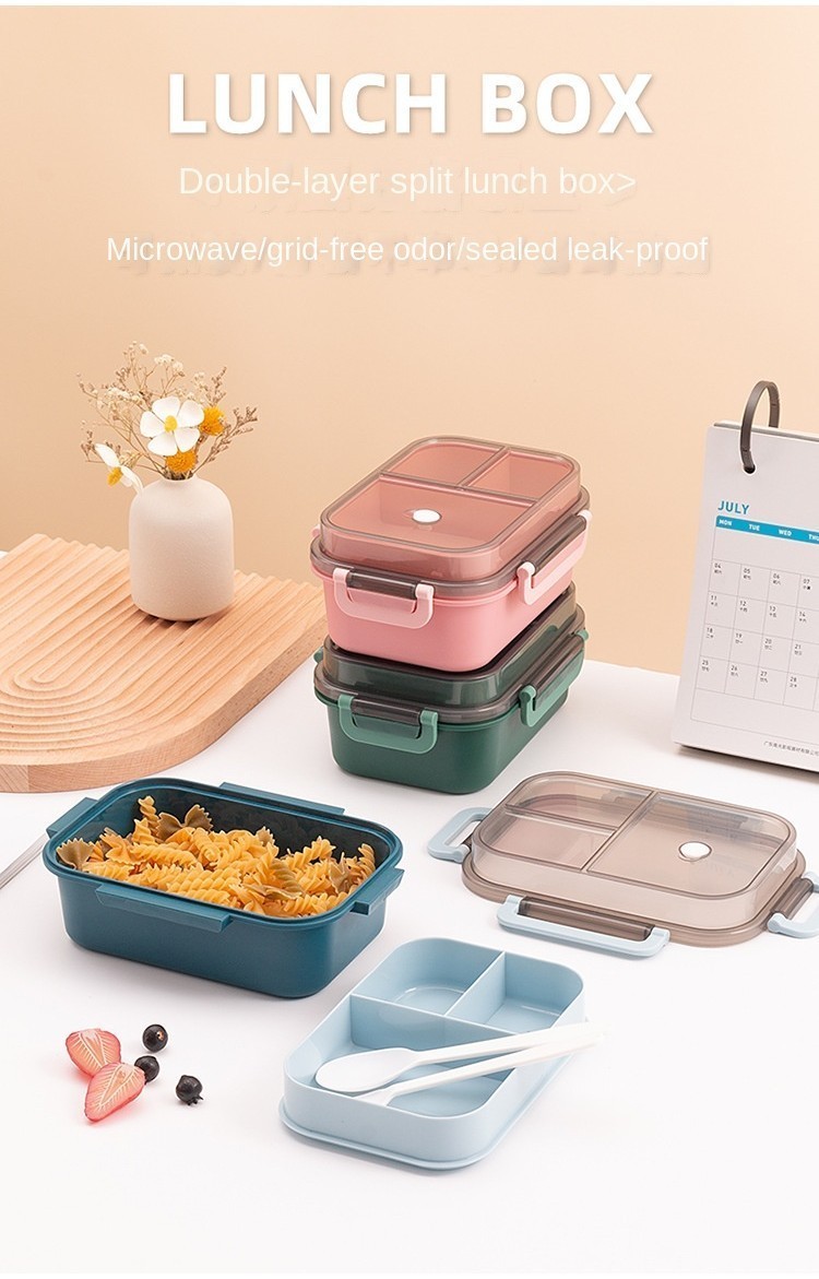 Akara Double Layer Lunch Box Sealed Office Worker Compartment Separate Bento Box Microwave Lunch ...