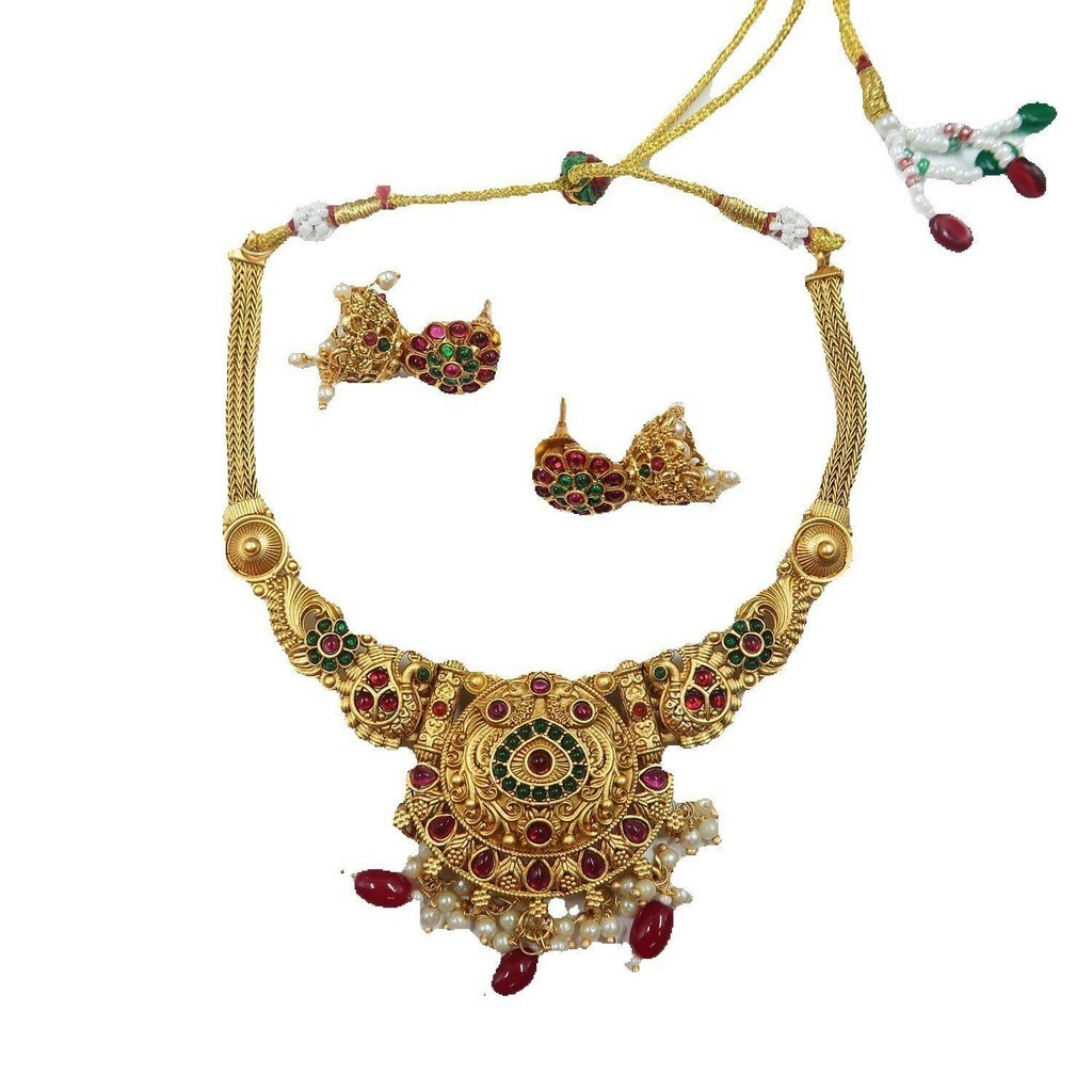 Premium Matte Gold Flower Design Choker Set With Pearl | Indian Choker ...