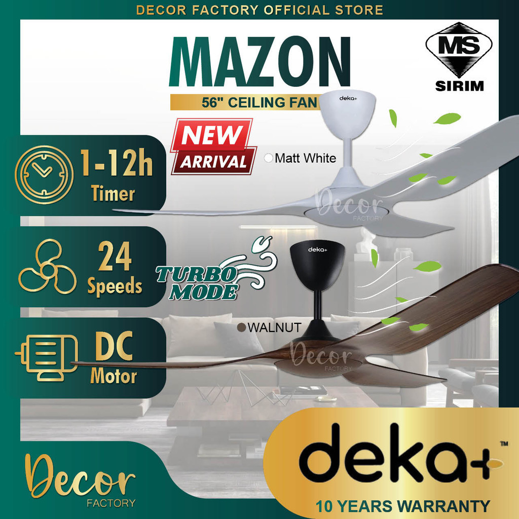 🔥NEW🔥 DEKA Fan DEKA+ MAZON 56'' 3 Blades 24 Speeds +Reverse Mode Remote ...