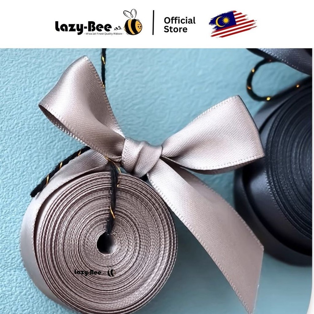 LAZY BEE Grey Black White Silver 100 Yards Premium Double Faced Satin ...