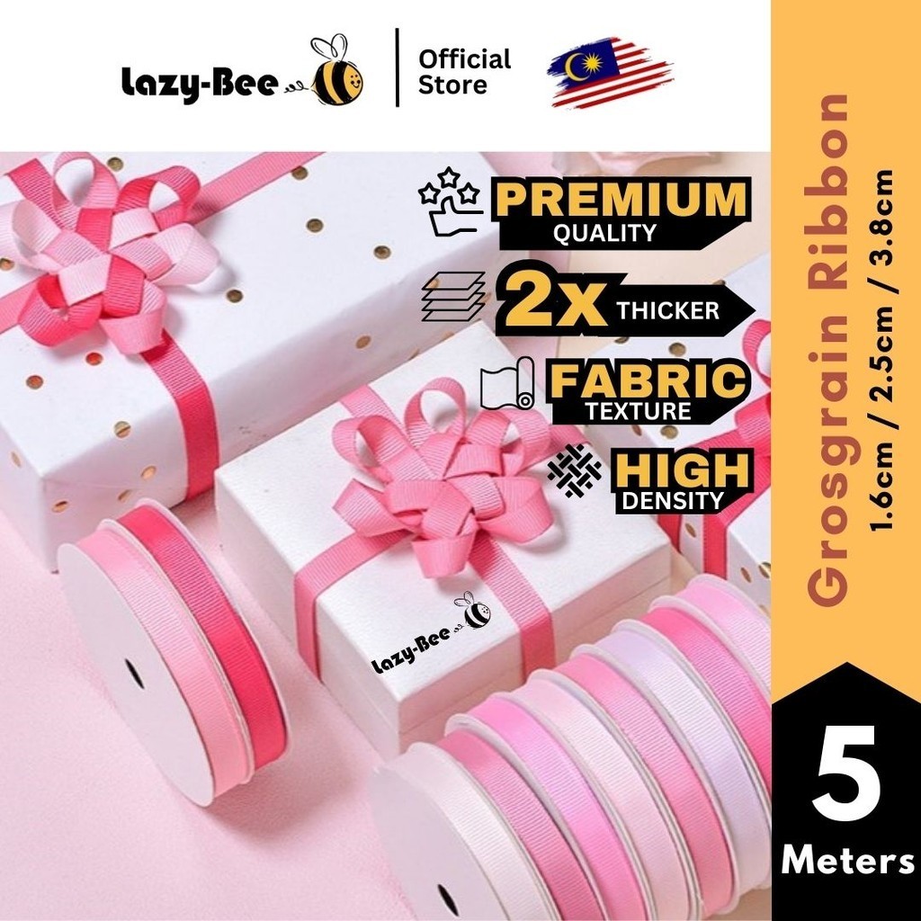 LAZY BEE 5 meter Hot Pink Peony Dusty Rose Grosgrain Ribbon Reben Door ...