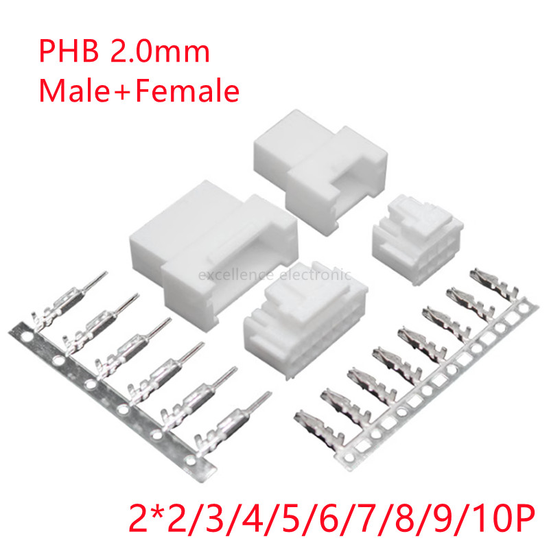 10Sets PHB 2.0mm Connector 2.0 Male Female Housing Double Row with Buckle PHSD 2*2/3/4/5/6/7/8/9 ...