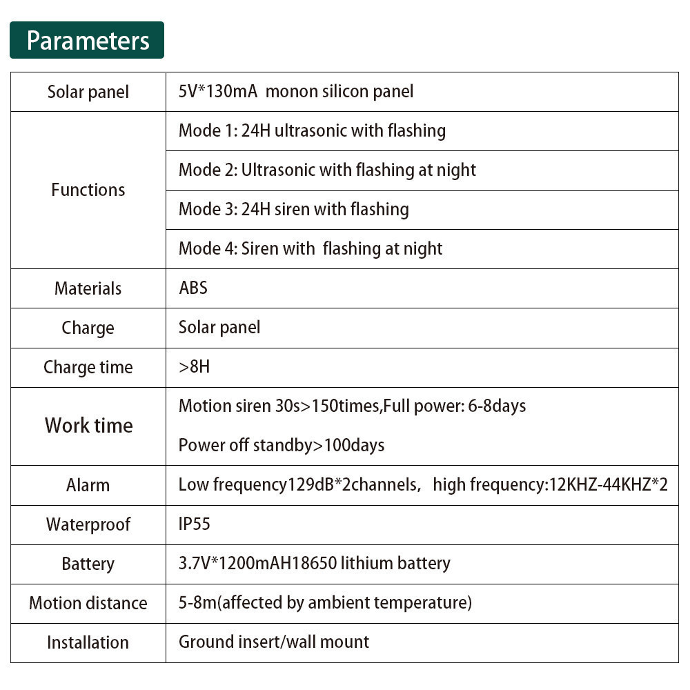 New Solar Ultrasonic Alarm Infrared Induction Siren & Light Alarm Motion Sensor Repellent of ...