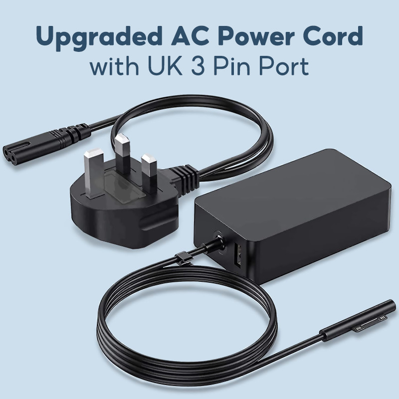 New Surface Pro Charger 44W 65W Laptop Go Power Adapter UK Plug 3 Pin ...