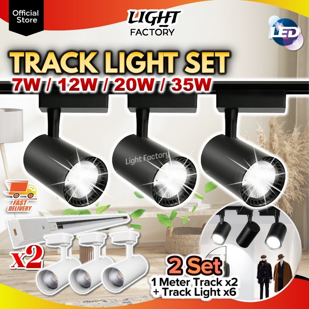 💥2 SET💥 Lampu Track Light LED 7W 12W 20W 35W Black/White COB LED ...
