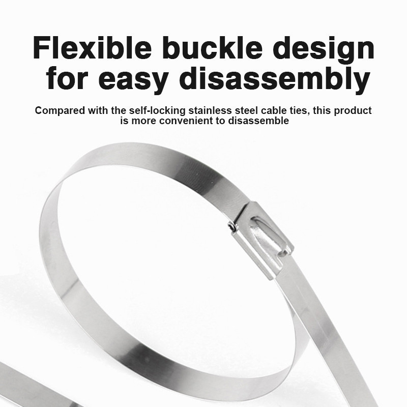 100 Pcs Stainless Steel Metal Cable Ties 4.6mm Heavy Duty Self-Locking ...