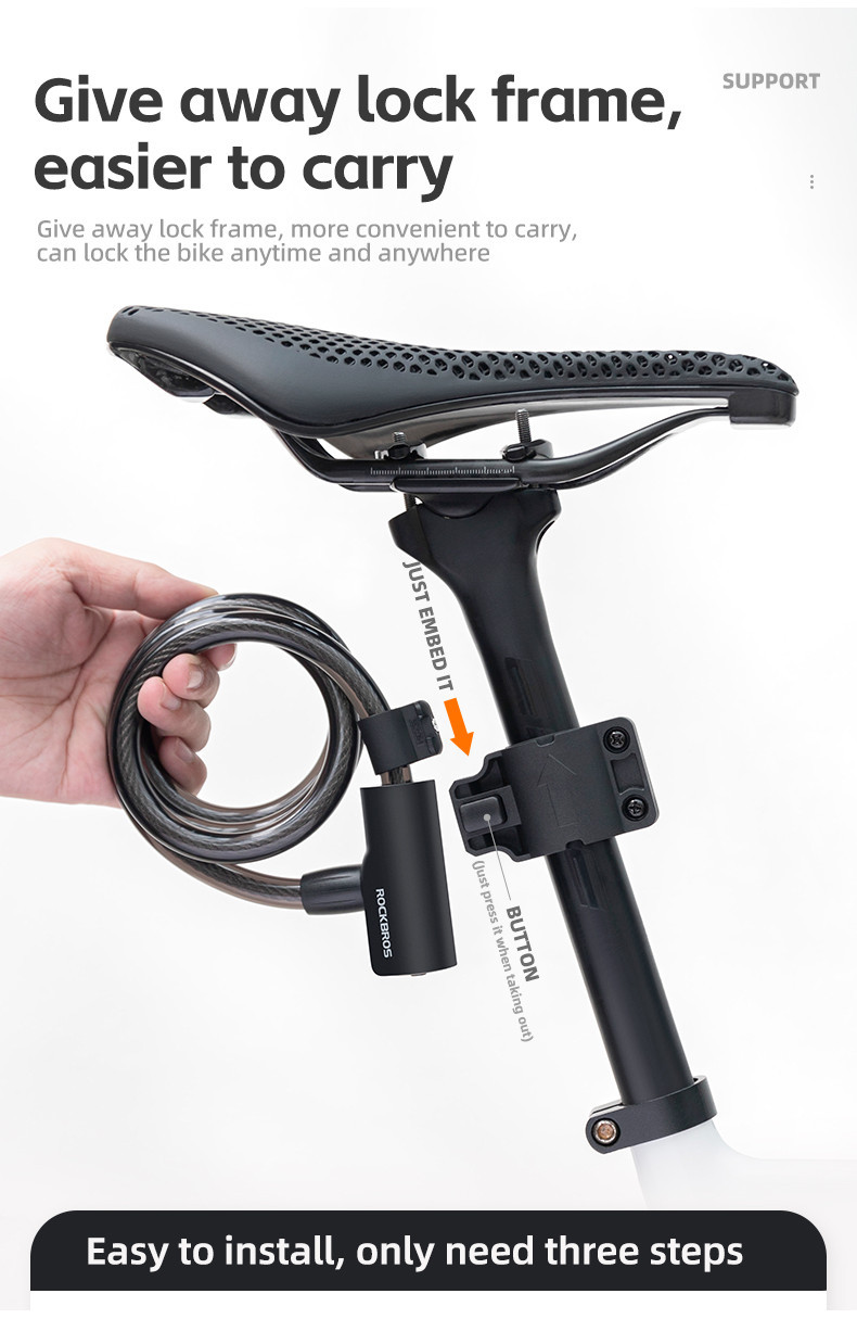 ROCKBROS Steel Cable Bike Lock with Key Anti-theft Security Cable for ...