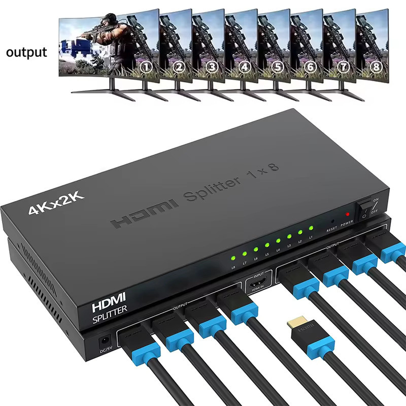 4K HDMI Splitter 1 in 8 out HDMI Video Distributor 1x8 Converter Multi ...