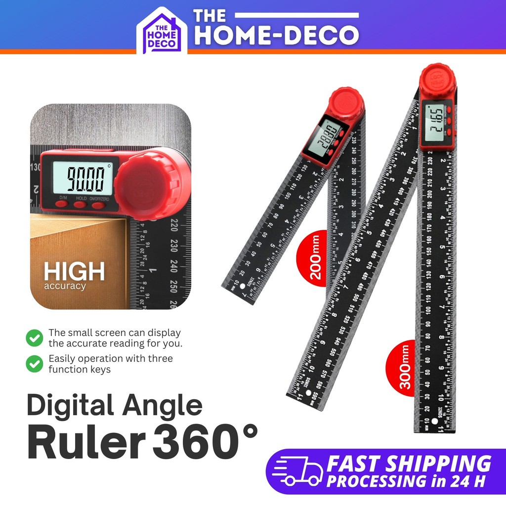 200mm 300mm 2-IN-1 Digital Angle Ruler 360° Goniometer Plastic ...