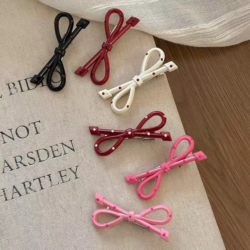 Sweet Polka Dot Bow Oval Hair Clip Female Forehead Side Bangs Clip ...