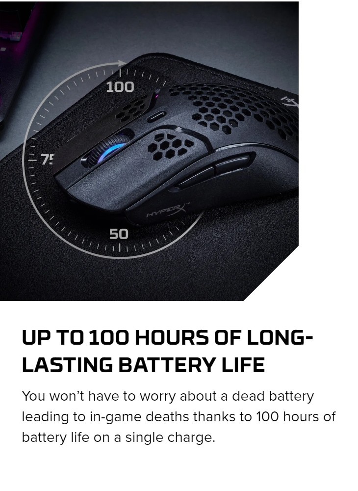 HyperX Pulsefire Haste Wireless Gaming Mouse Bluetooth + 2.4GHz 100 ...