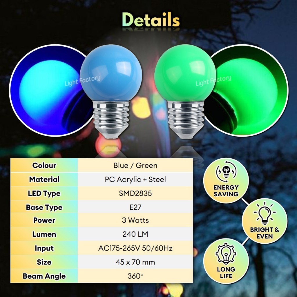 🔥NEW🔥E27 LED Colour Bulb Green / Blue Ping Pong Shape Colourful Globe ...