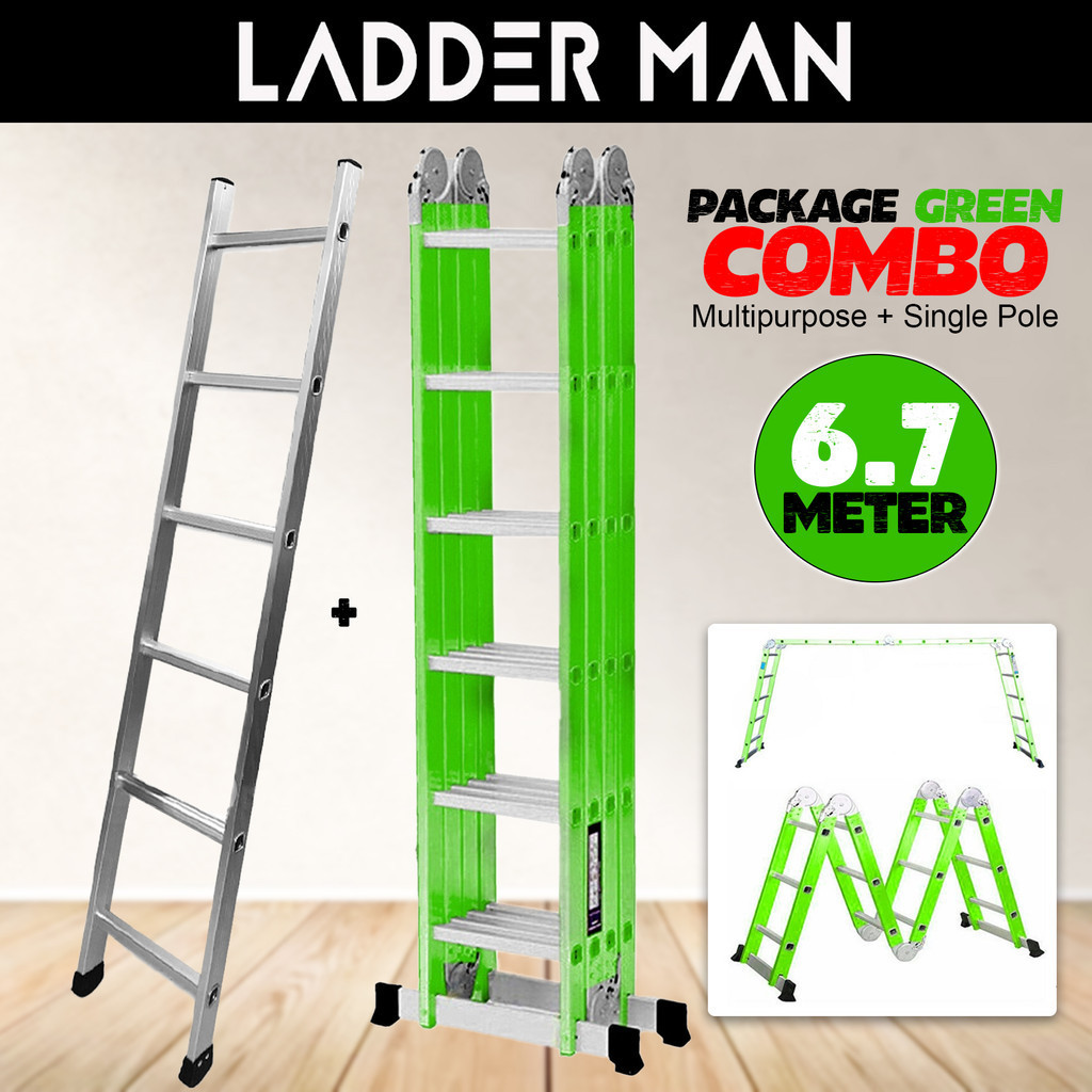 24STEP (6.7M) Green Aluminium Multipurpose Ladder Tangga Lipat Folding ...