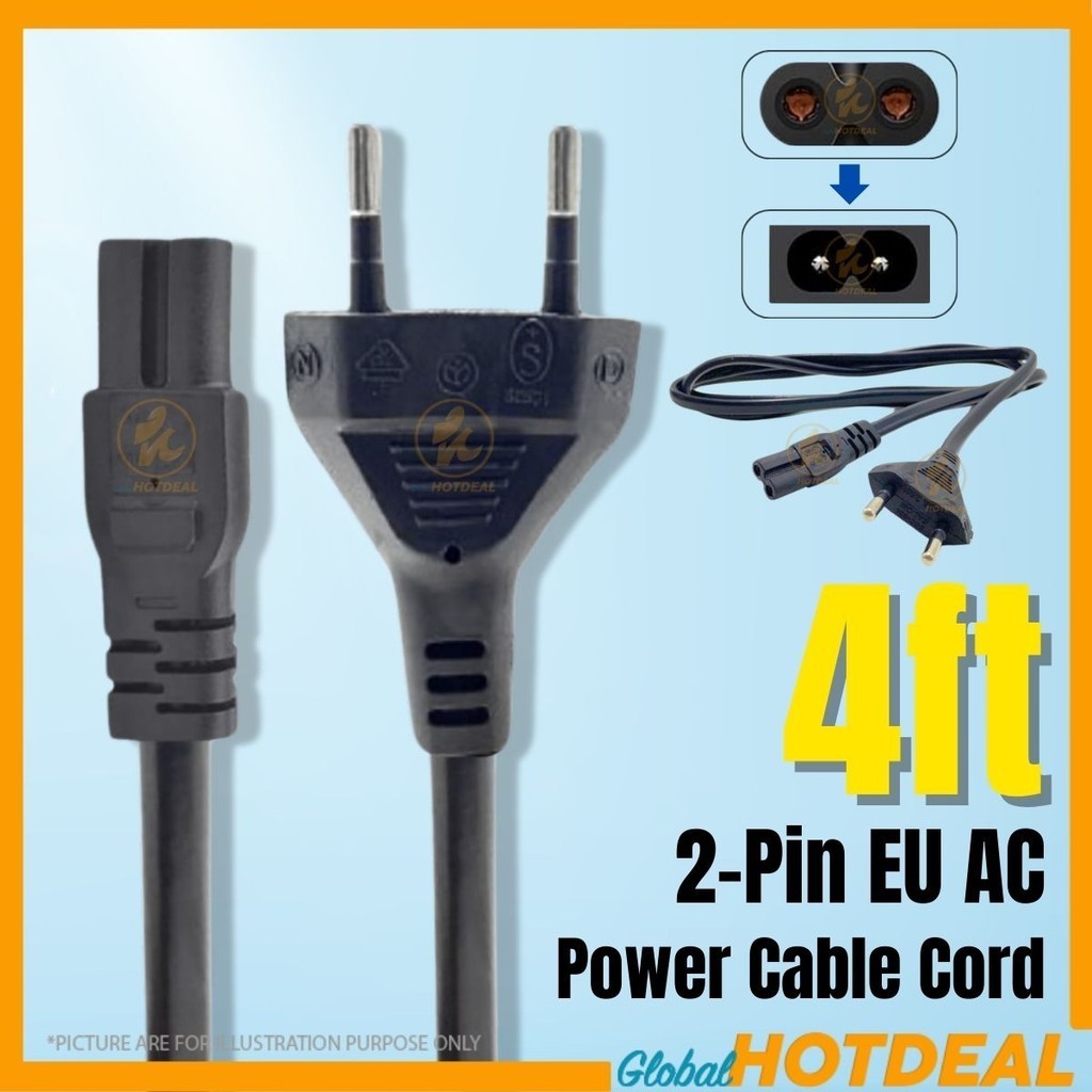 4FT EU 2 Pin AC CORD 2-Prong Port Power Cable Cord Adapter Figure 8 for ...