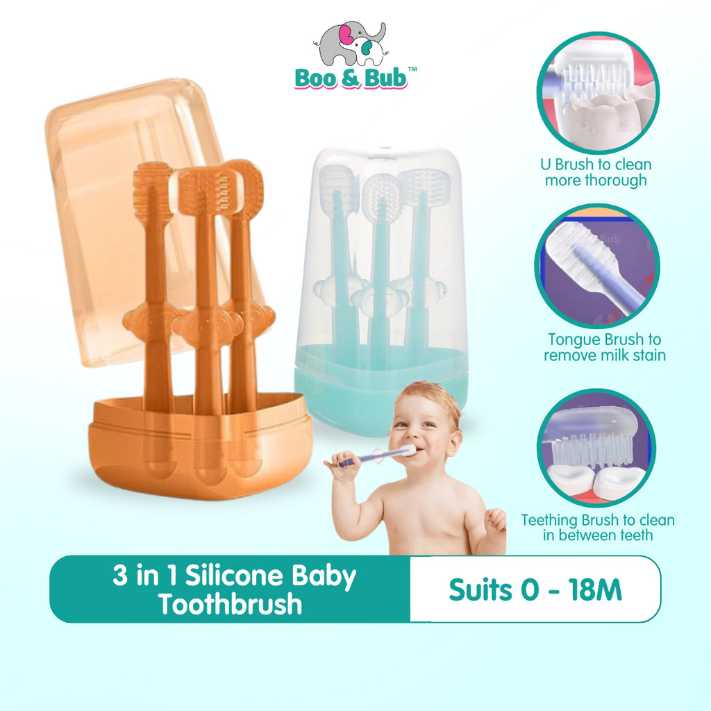 Boo & Bub 3 in 1 Silicone Baby Toothbrush Cup set Infant Oral Care ...