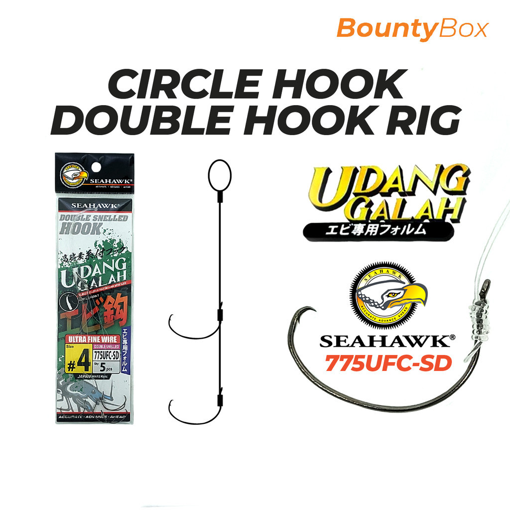 Seahawk Circle Hook Double Hook Rig 775UFC-SD Fine Prawn Hook Udang ...