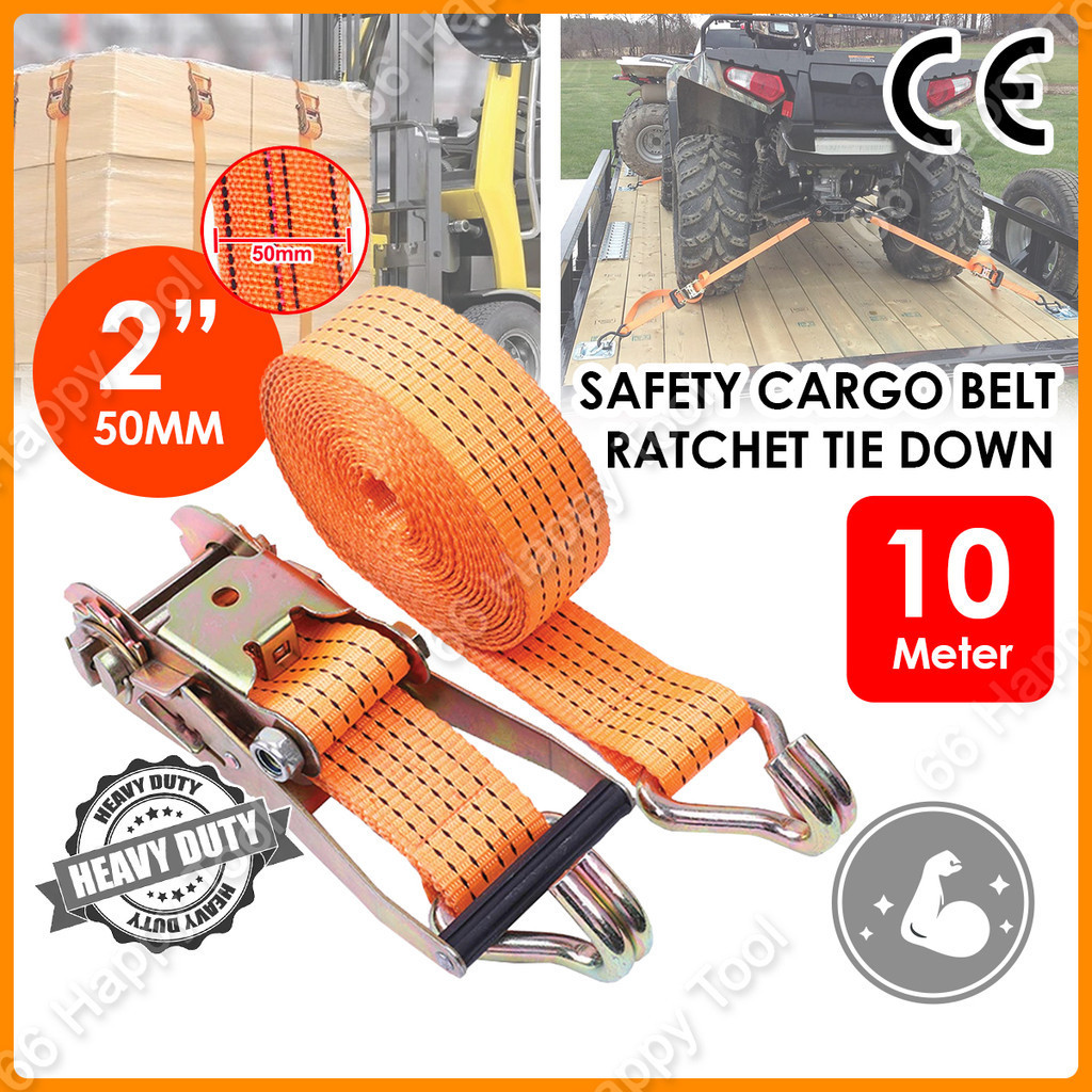 Heavy Duty Ratchet Tie Down Belt 50mm x 10 Meters Orange Safety Lock ...