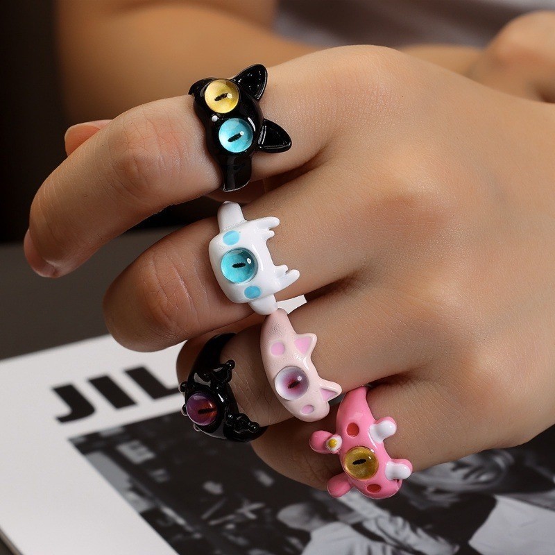 Ragdolls Cat Finger Rings - Couple Opening Rings - Pink Little Cat Ring ...