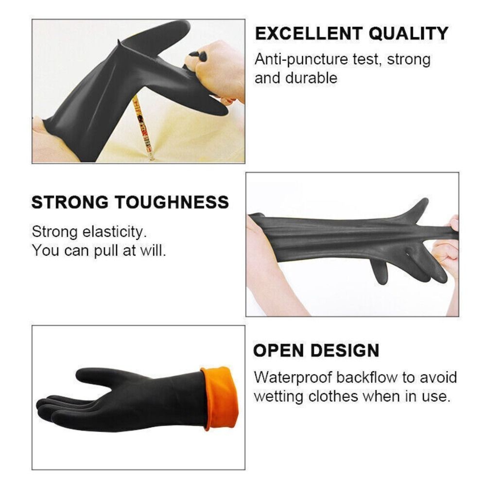 Heavy Duty Chemical Resistant Gloves Reusable Long Industrial Rubber ...